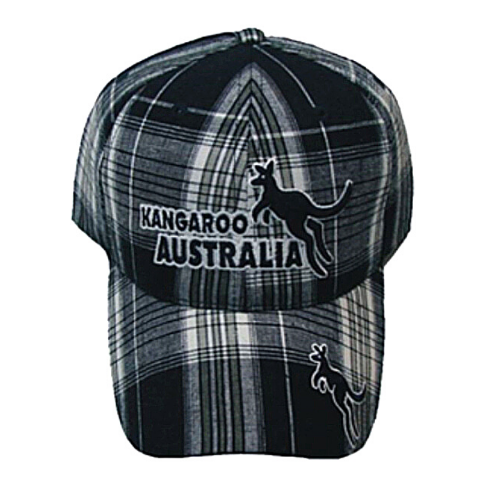 Kangaroo Checked Black Cap – Oz Australia Souvenirs